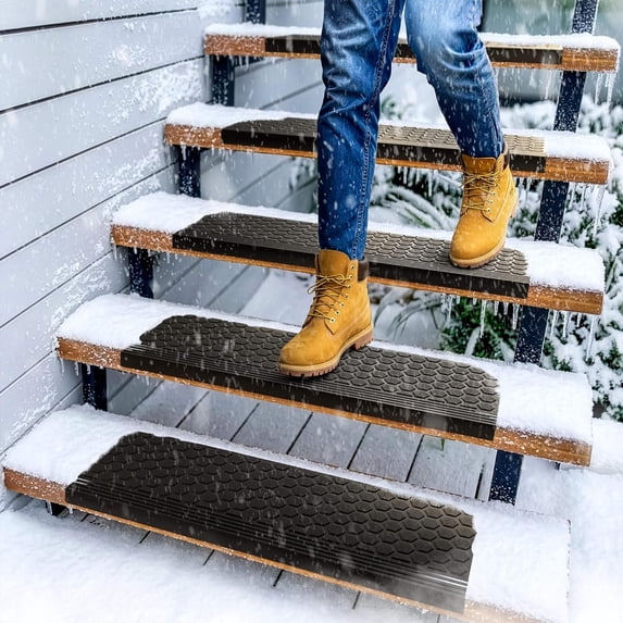Rubber Stair Treads Outdoor 30"x10" 6-Pack - Heavy-Duty Outdoor Stair ...