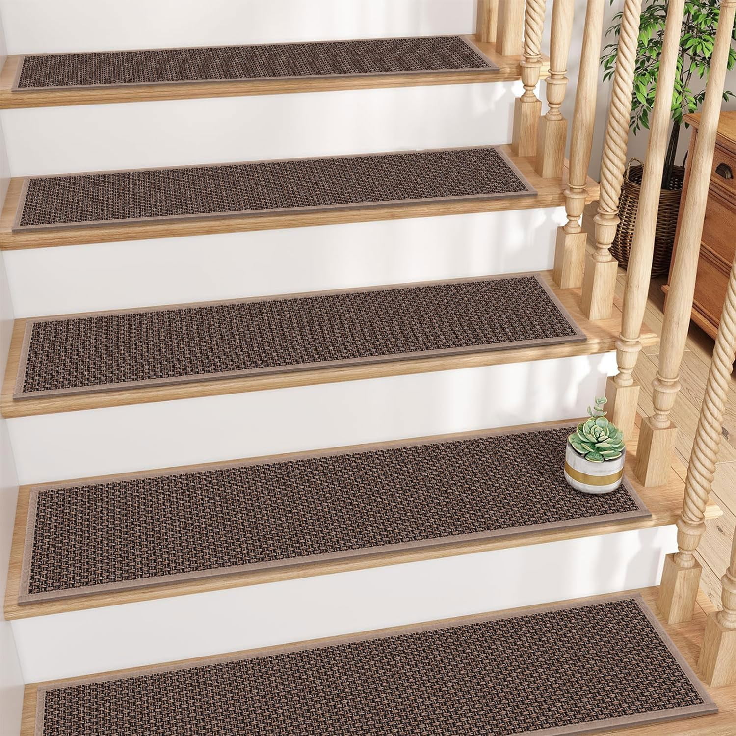 Rubber Stair Treads for Wooden Steps, 15Pack Jute Stair Covers Pads Non ...