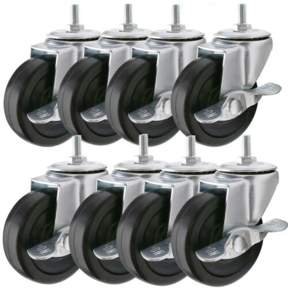 Rubber Swivel Caster Wheels with Brake 5/16” x1” Threaded Screw Stem ...