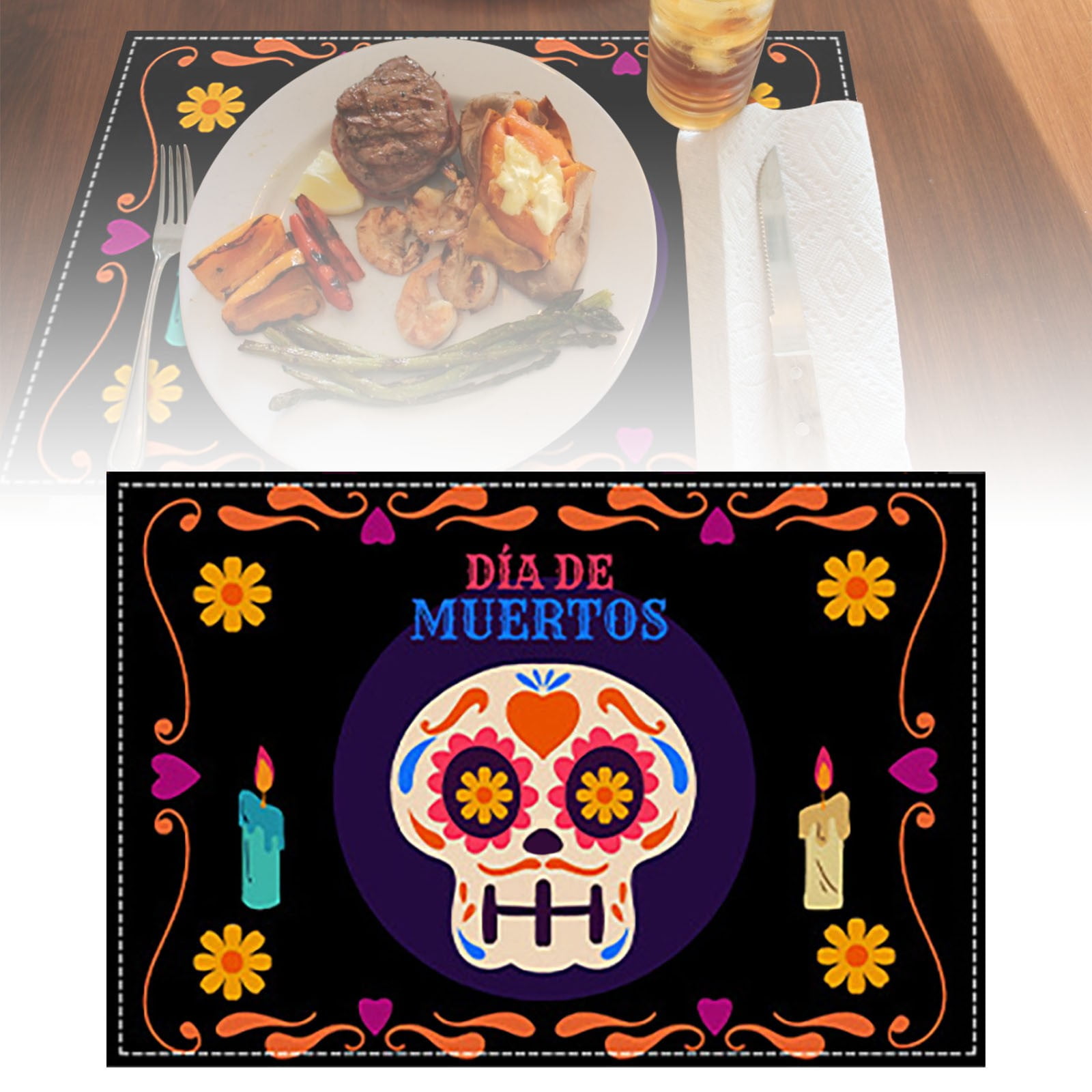 Rubber Table Mat Bar Table Set for 4 Chargers 4 Doilies for End Tables ...