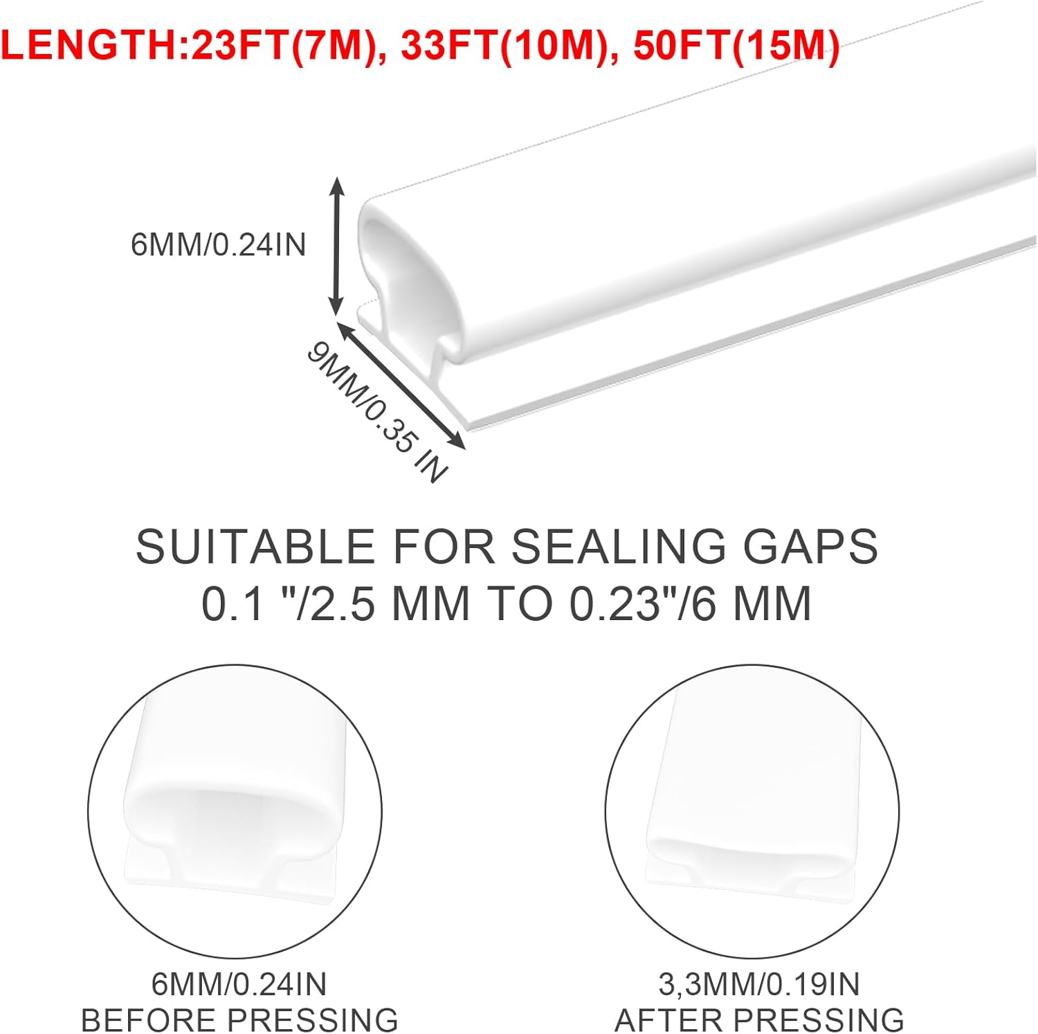 Rubber Weather Stripping Door Seal Strip, 50 Ft Self-Adhesive Door Seal ...