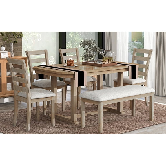 Rubber Wood 6-Piece Dining Table Set, Ergonomic Chair Design - Walmart.com