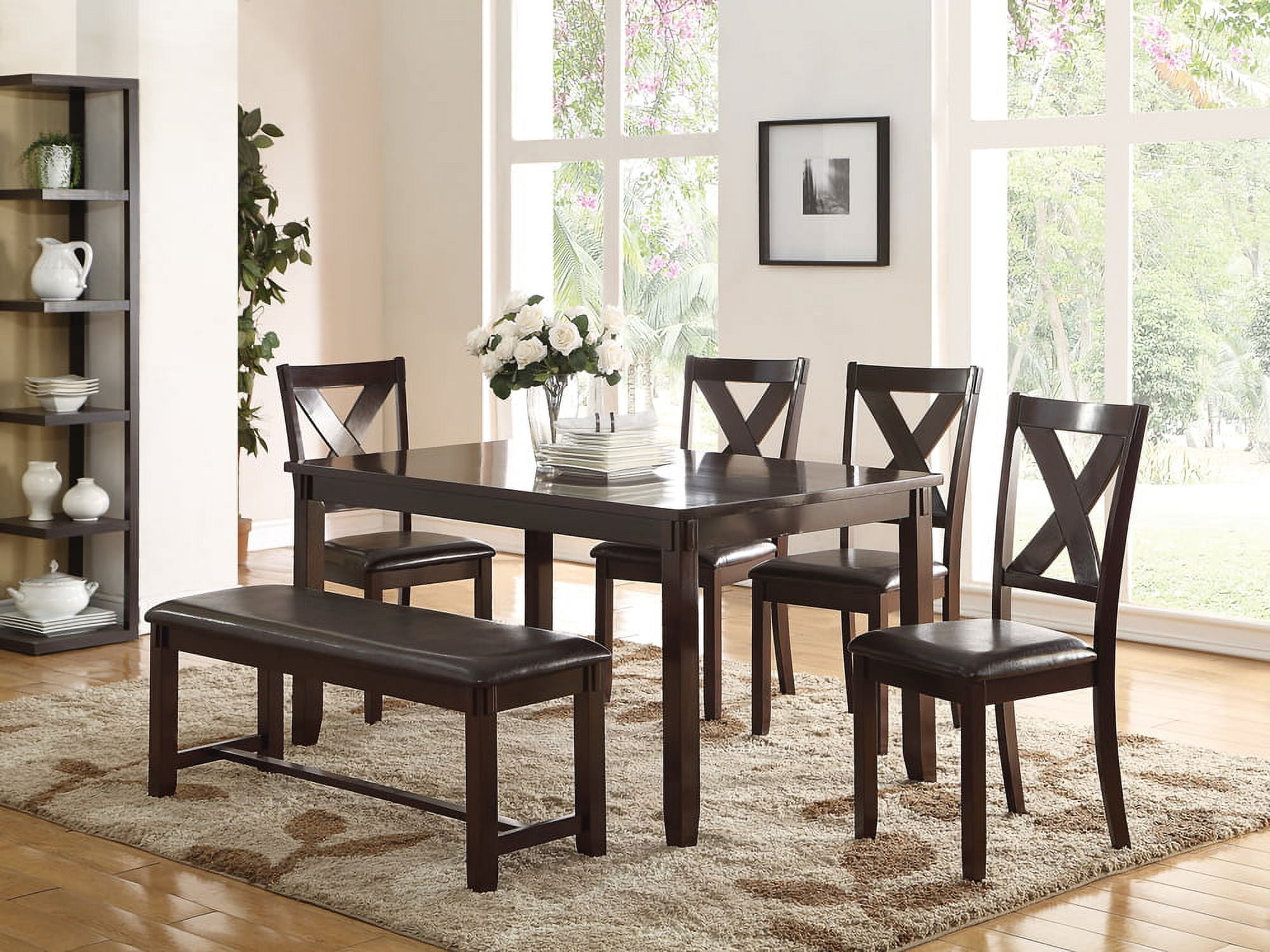 Rubber Wood 6 Pieces Dining Set In Espresso Brown - Walmart.com