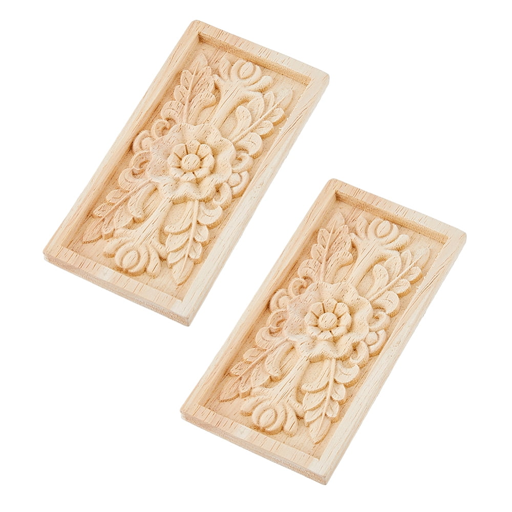 Rubber Wood Carved Onlay Applique Center Flower Long Applique for Door ...