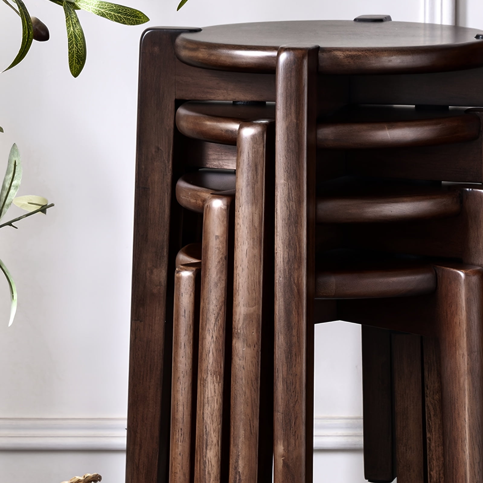 Rubber Wood Round Stool - Bending Wood Stackable Backless Saddle Seat ...