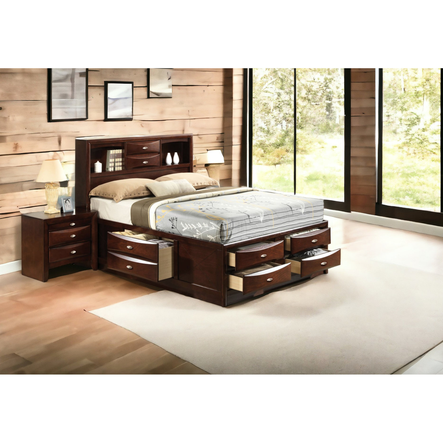 Rubber Wood and MDF Bed | Bed with 8 Drawers and Storage Compartments ...