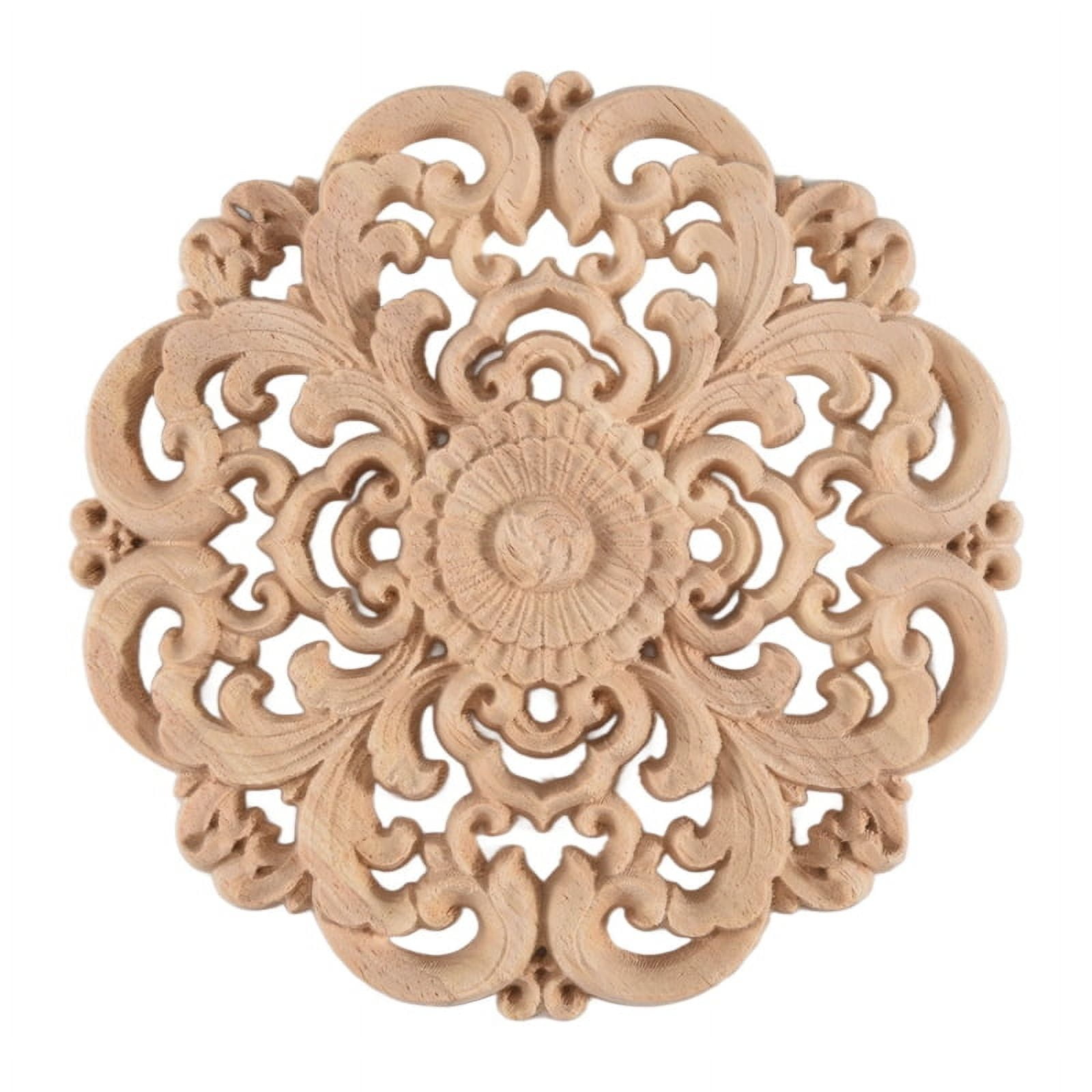 Rubber wood Carved Long Applique Unpainted Flower Walls Cabinets Door ...