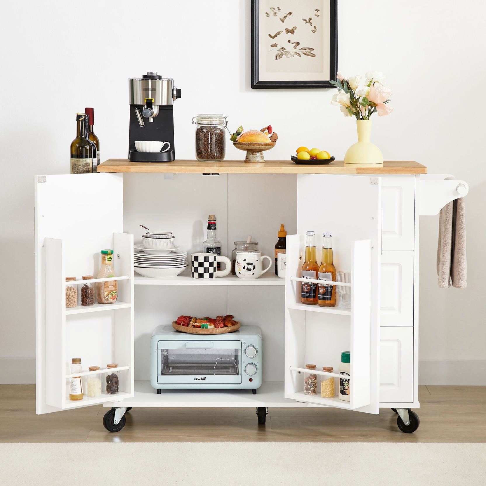 Rubber wood surface with drop - leaf feature | Kitchen prep and ...