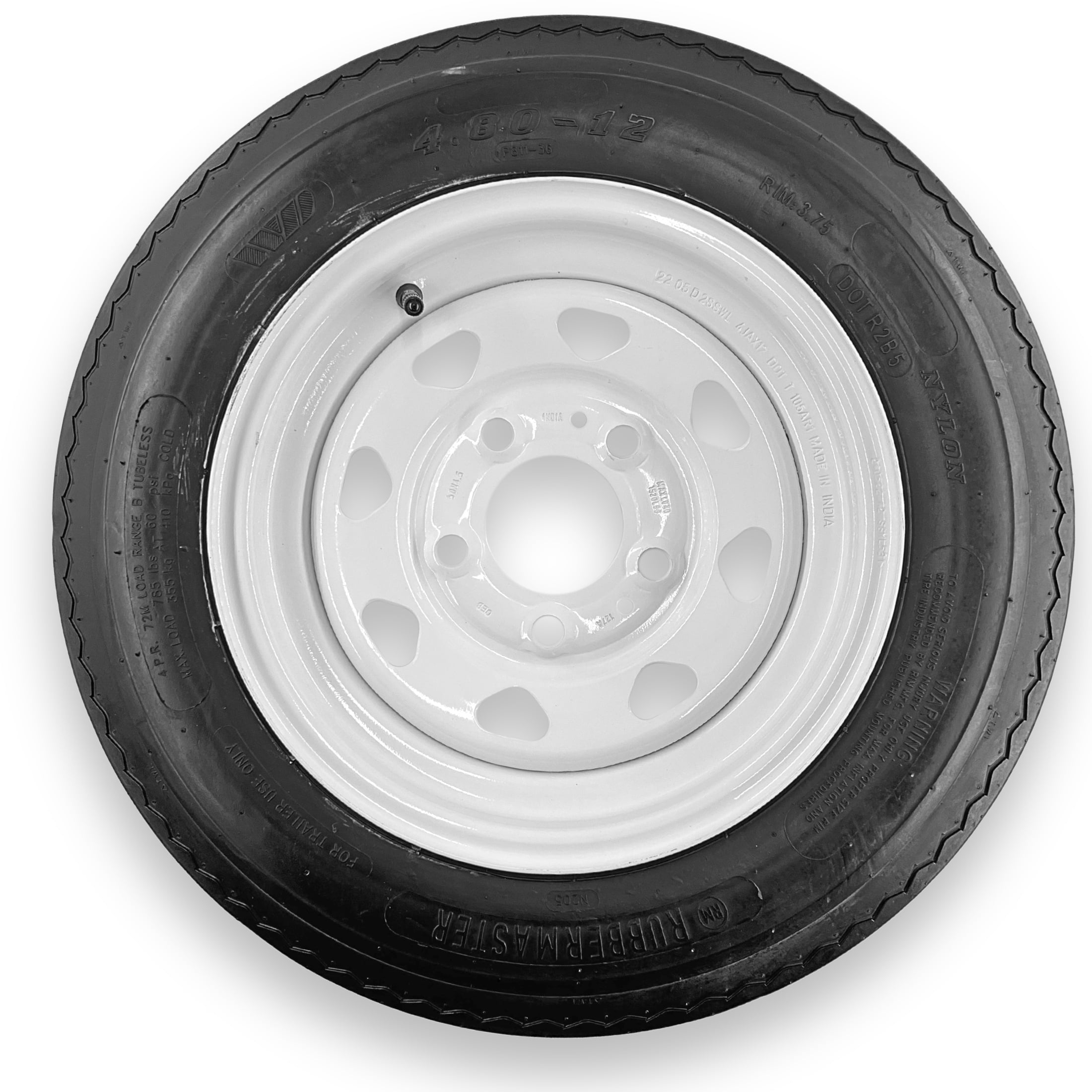 RubberMaster 4.80-12 4 Ply Highway Rib Tire and 5 on 4.5 Eight Spoke ...