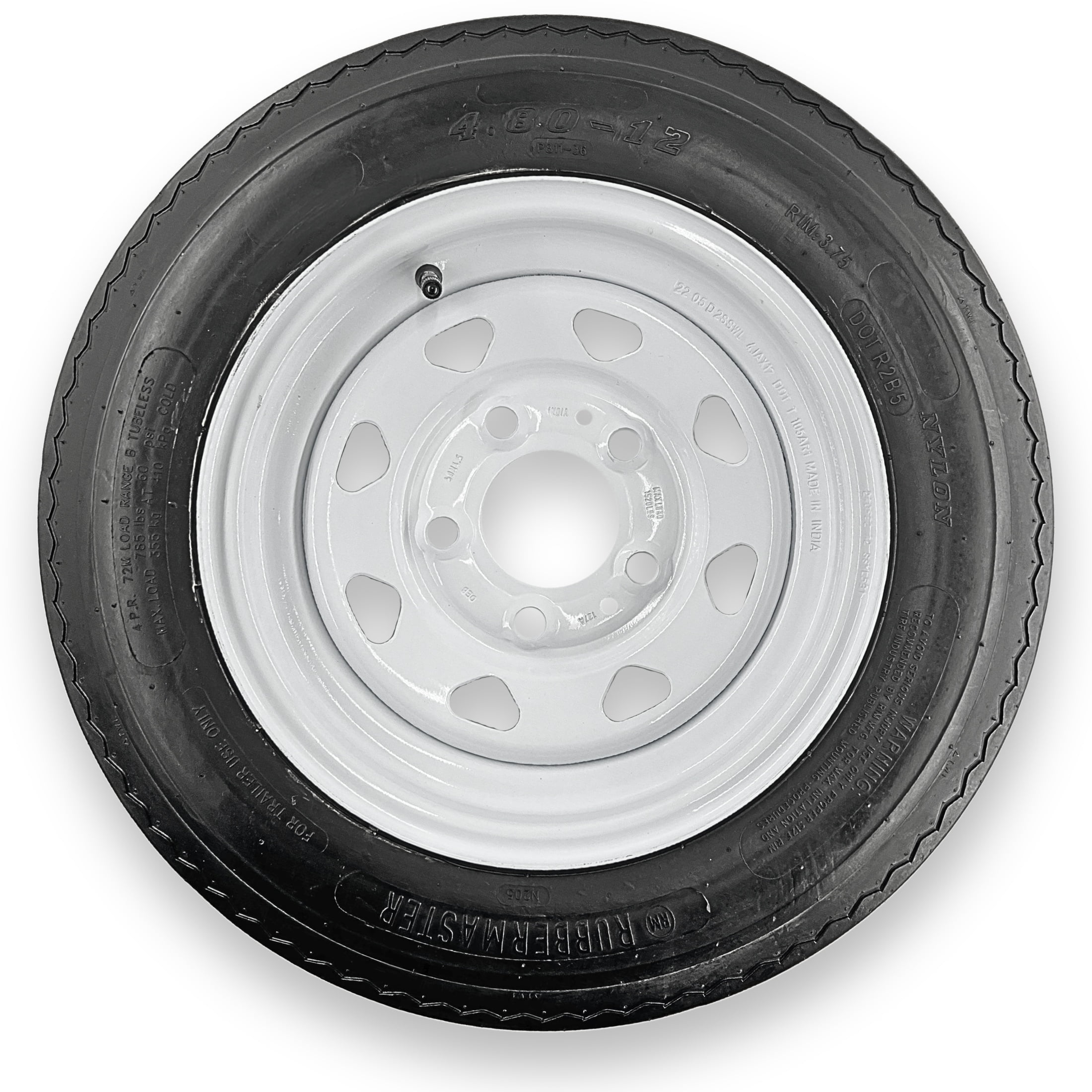 RubberMaster 4.80-12 4 Ply Highway Rib Tire and 5 on 4.5 Modular ...