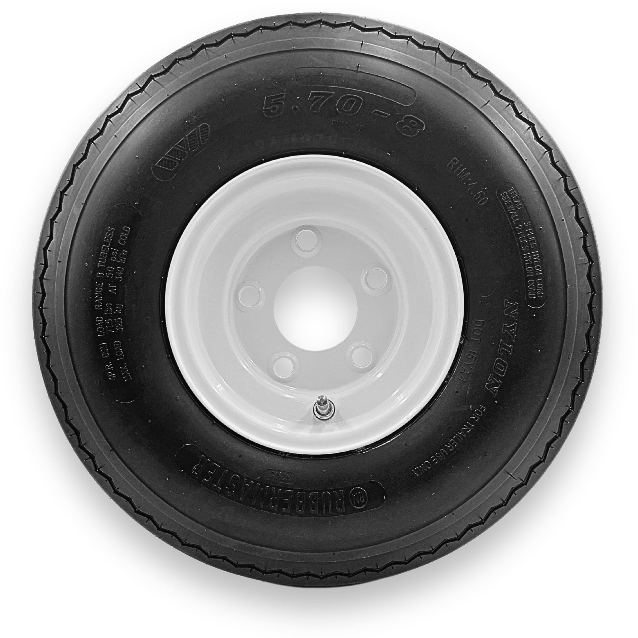 RubberMaster 5.70-8 4 Ply Highway Rib Tire and 5 on 4.5 Stamped ...