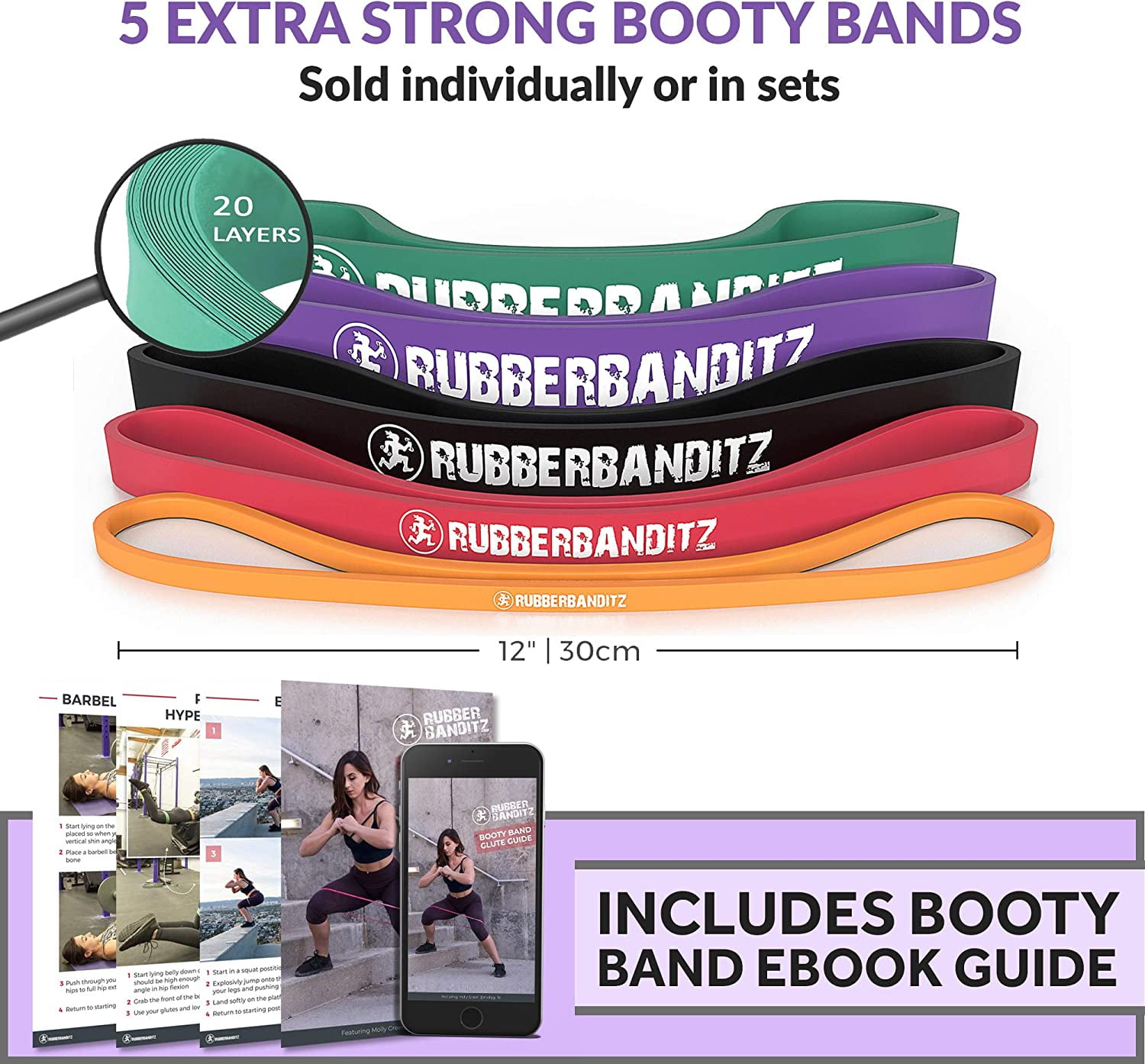 Rubberbanditz Extra Thick Booty Bands - for Glutes and Legs Workouts ...