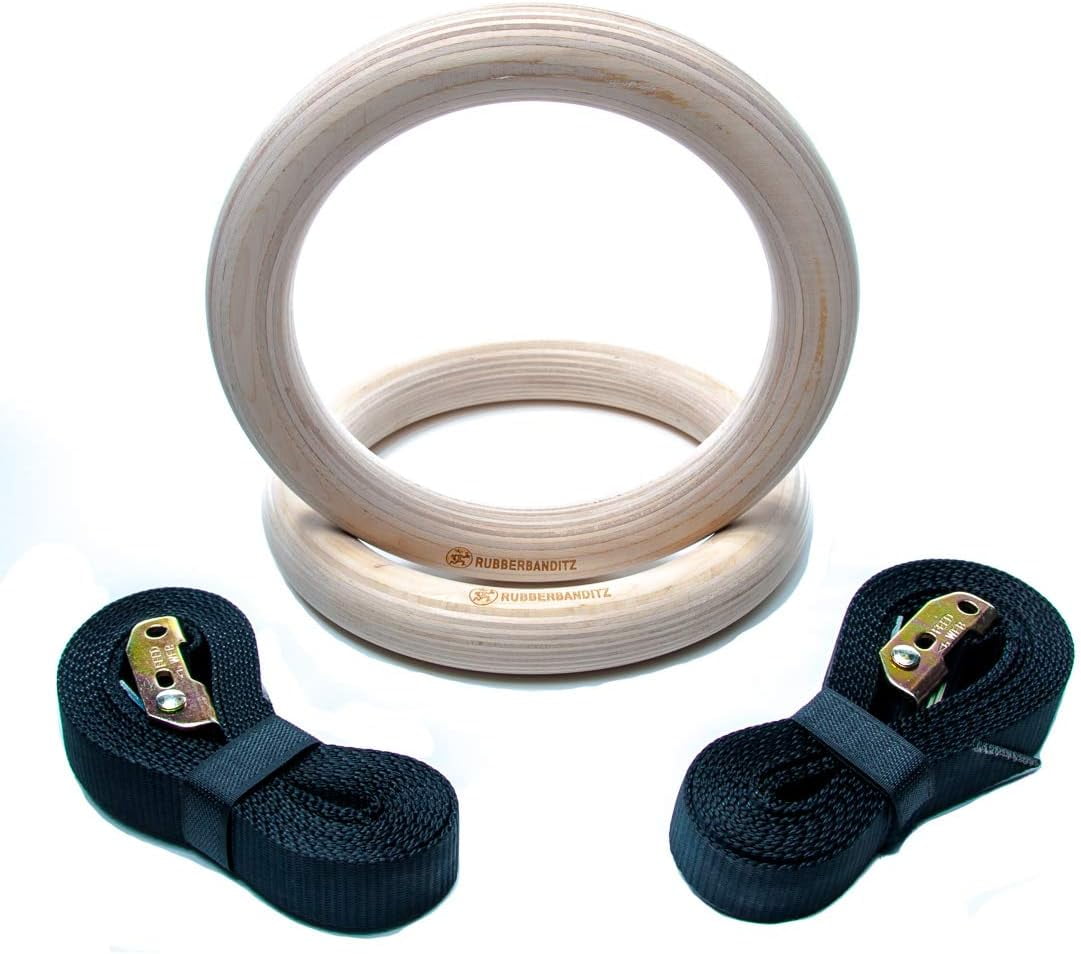 Rubberbanditz Wooden Gymnastic Rings with 16ft Adjustable Straps ...