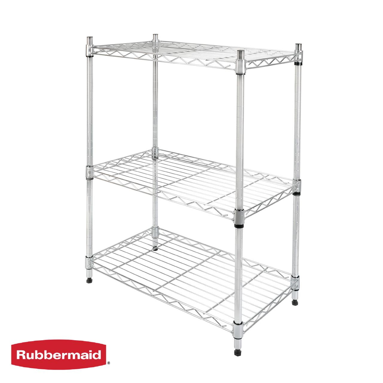 Rubbermaid 3-Tier Heavy Duty Chrome Wire Shelving Unit, 450lb Capacity ...