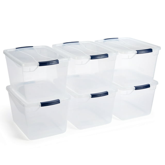 Open Box Rubbermaid 30 Quart Plastic Storage Tote Container with Lid (6 ...