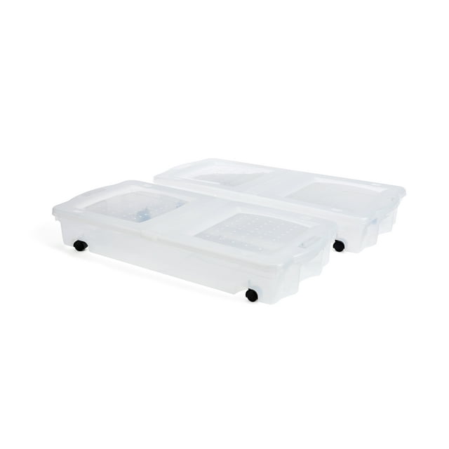 Rubbermaid Large 68 Qt Underbed Plastic Storage Box with Wheels, Clear ...