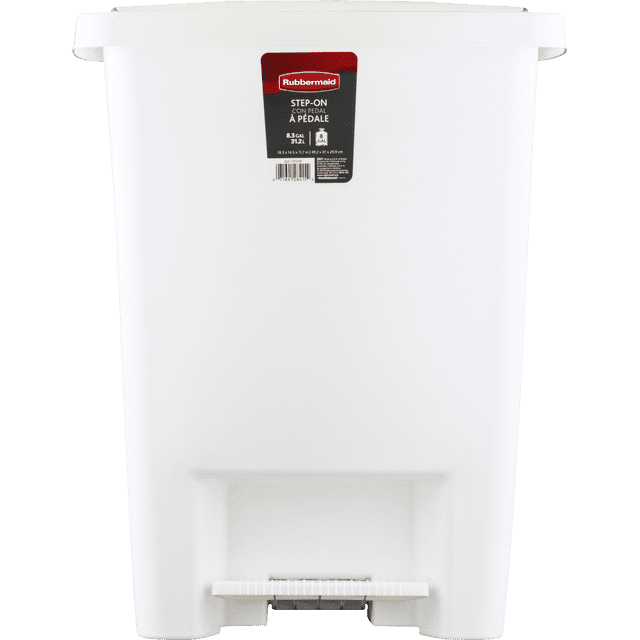 Rubbermaid 8.3 gal Step-on Plastic Kitchen Trash Can, Metallic Garbage ...