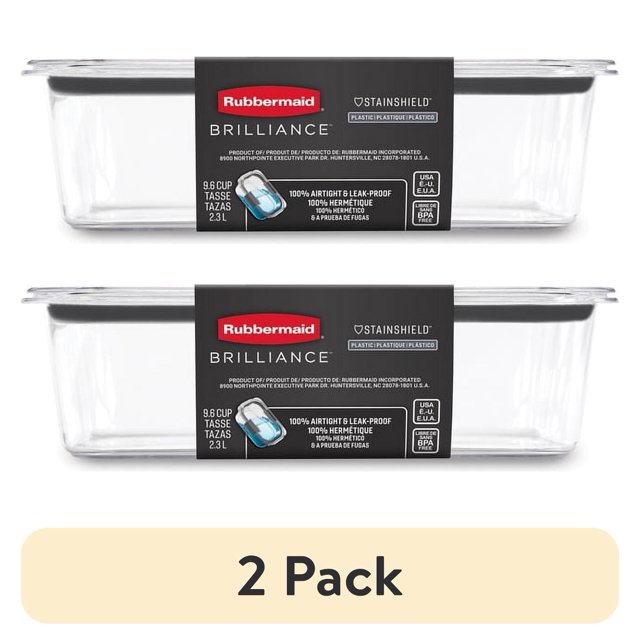(2 pack) Rubbermaid Brilliance 9.6 Cup Large Stain-Proof Food Storage ...