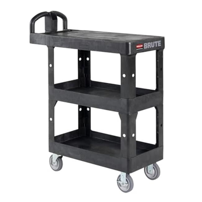 Rubbermaid Brute 3-Shelf Heavy-Duty Ergo Utility Cart Small Black ...
