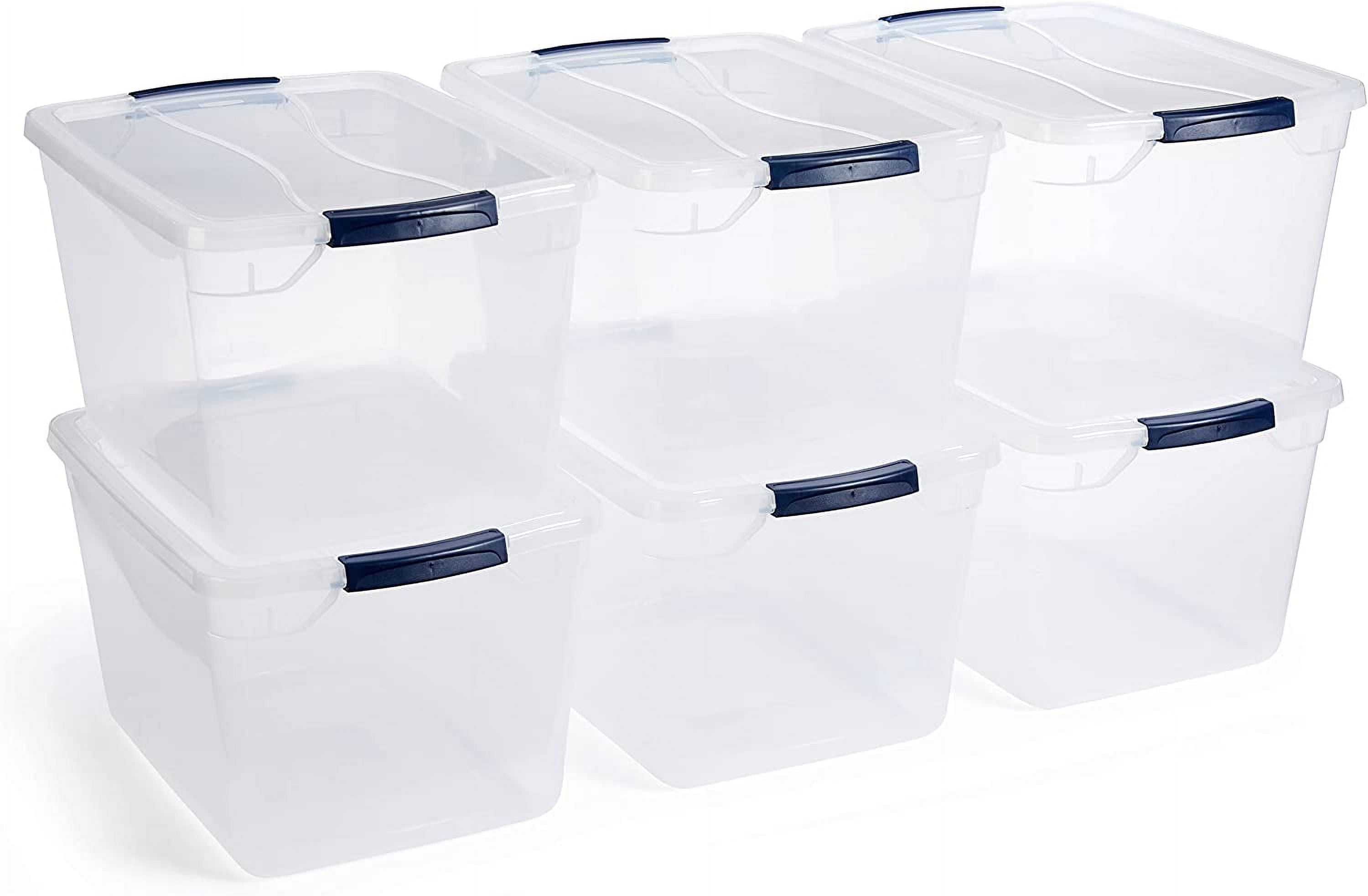 Rubbermaid Cleverstore 30 Qt Clear Plastic Storage Tote w/ Lid, 6 Pack ...