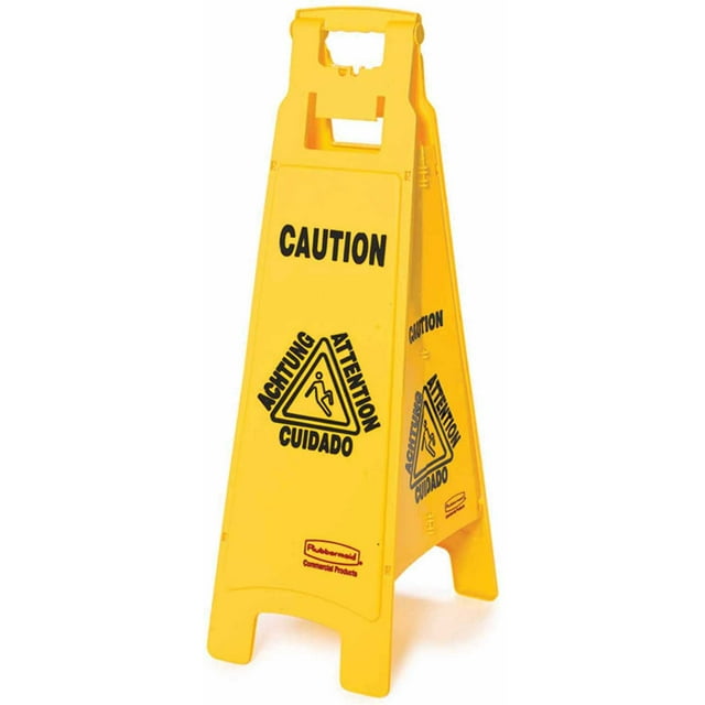 Floor Sign Multi-Lingual "Caution" 4-Sided Yellow - Walmart.com