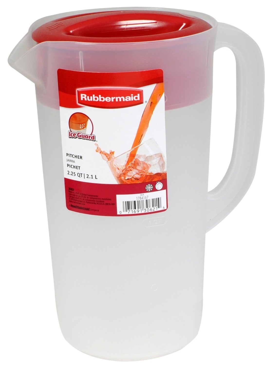 Rubbermaid Covered Pitcher Handle Designed 2.25 Quart White With Red ...