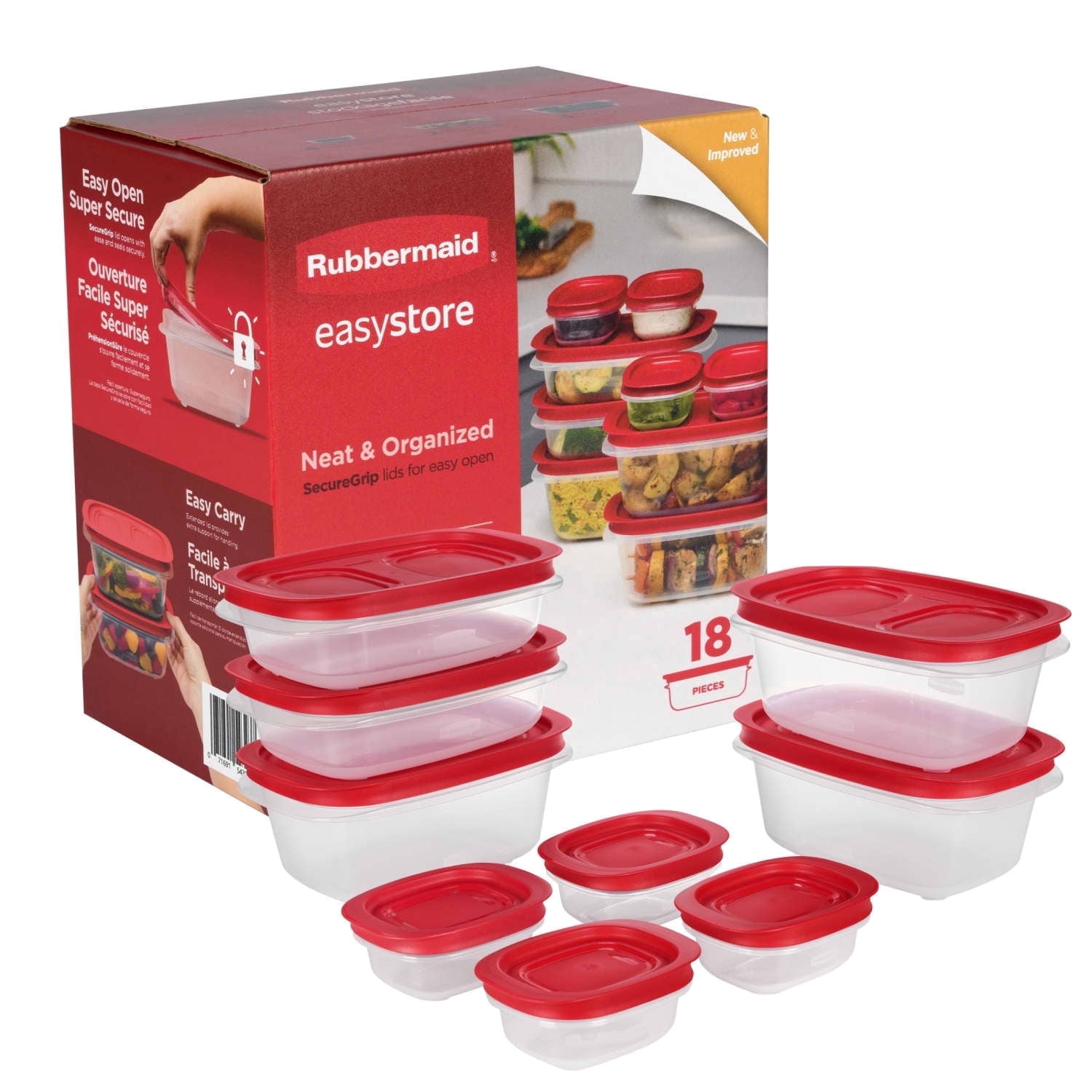 Rubbermaid EasyStore Medium Rectangle Containers, 18-Piece Set, Food ...