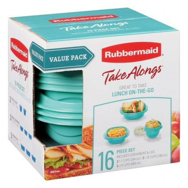 Rubbermaid Food Container Kit, Take Alongs Lunch on The Go, 16 Piece ...