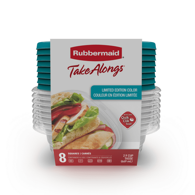 Rubbermaid TakeAlongs 2.9-Cup Square Food Storage Containers Turquoise ...