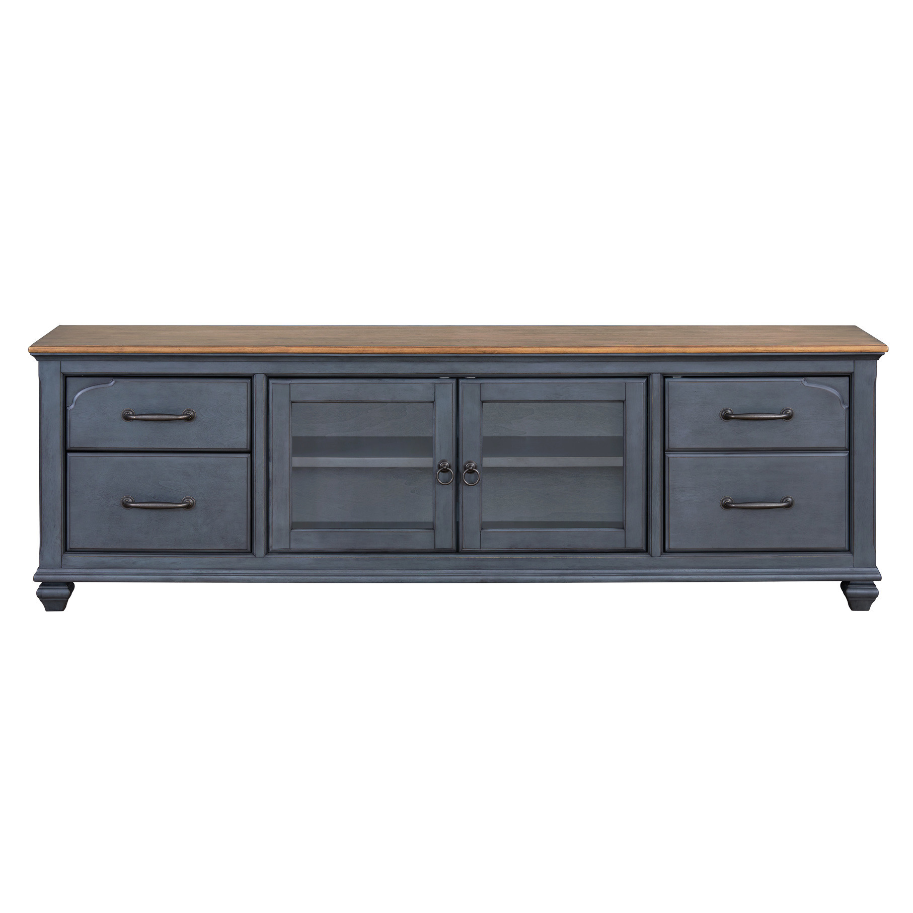 Rubberwood 84-inch TV stand with glass doors and cable management for ...