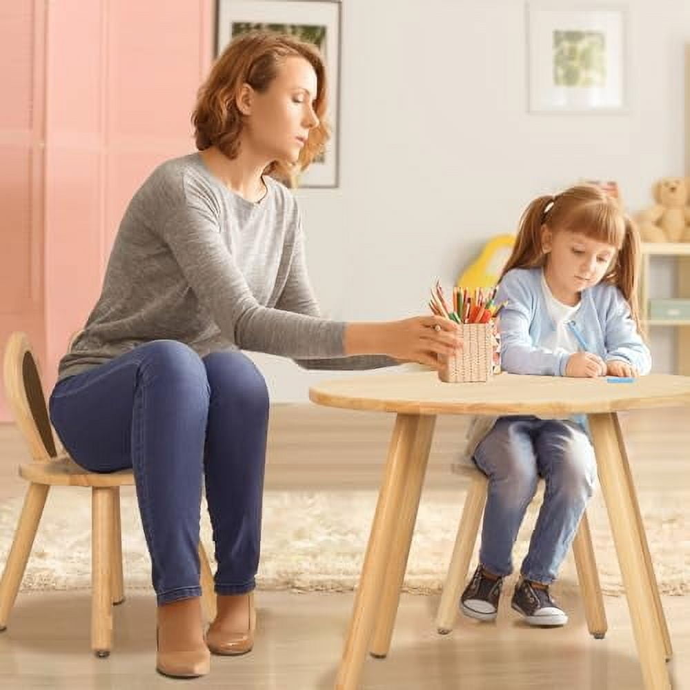 Rubberwood Kids Table and Chair Set, Natural Wood, Easy to Clean ...