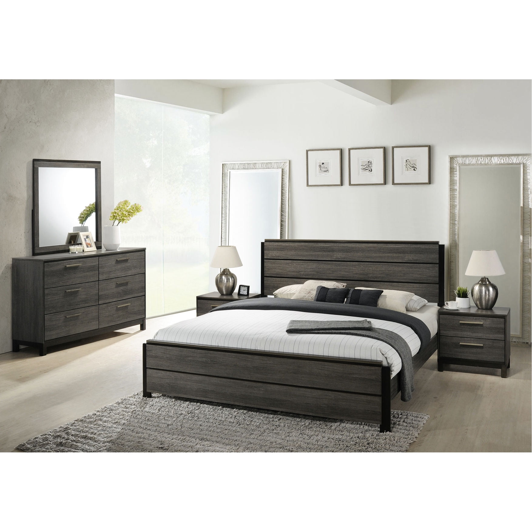Rubberwood Quality, Low-Profile Design - 5-Piece Bedroom Set for Queen ...