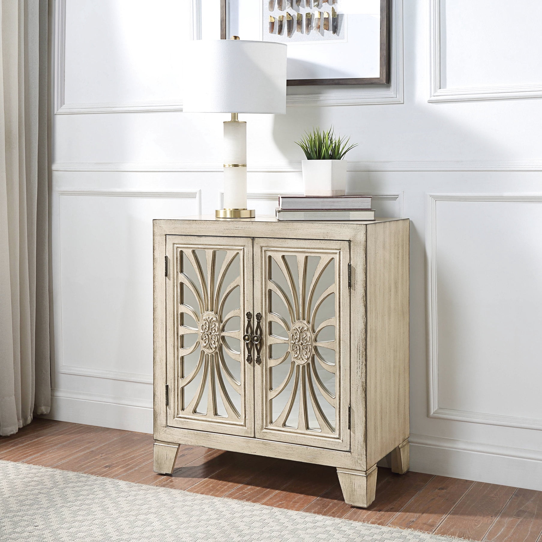 Rubberwood and glass console table with antique look - Elevates the ...