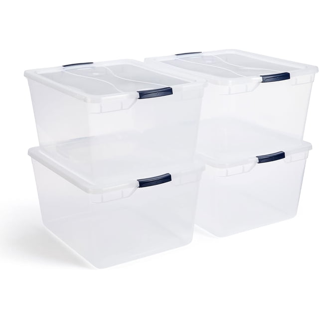 Rubermaid Cleverstore 74 Qt Clear Storage Bins with Latching Lids, 4 ...
