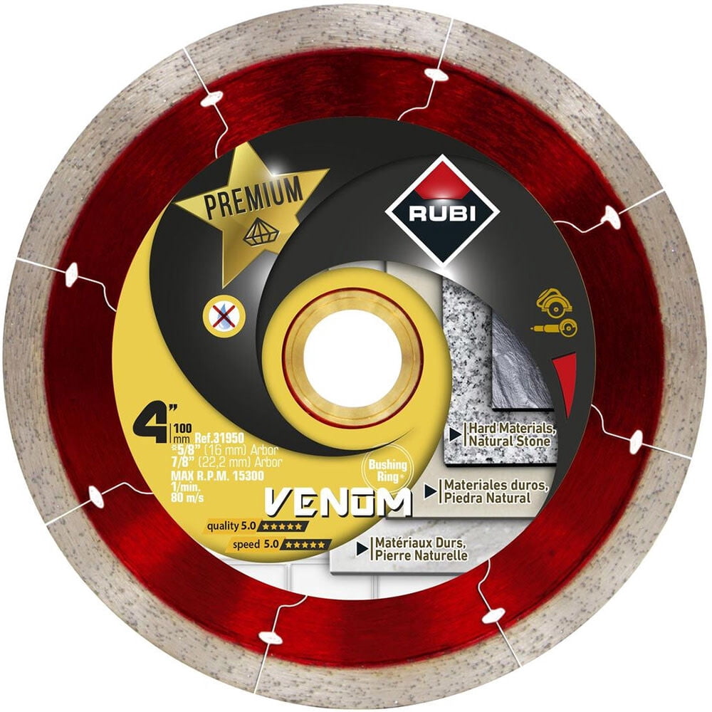 Rubi Tools Venom 4 Inch Premium Segmented Rim Diamond Blade For Hard ...