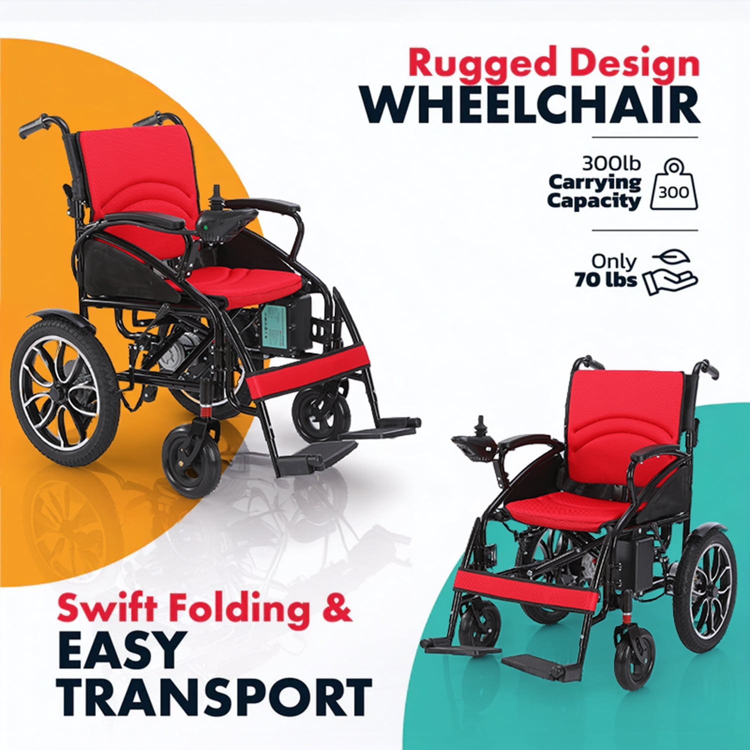 Rubicon DX01 All-Terrain Foldable Electric Wheelchair, 500W Motor Power ...