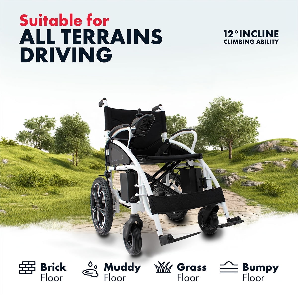 Rubicon DX01 All-Terrain Foldable Electric Wheelchair - 500W Motor, 12 ...