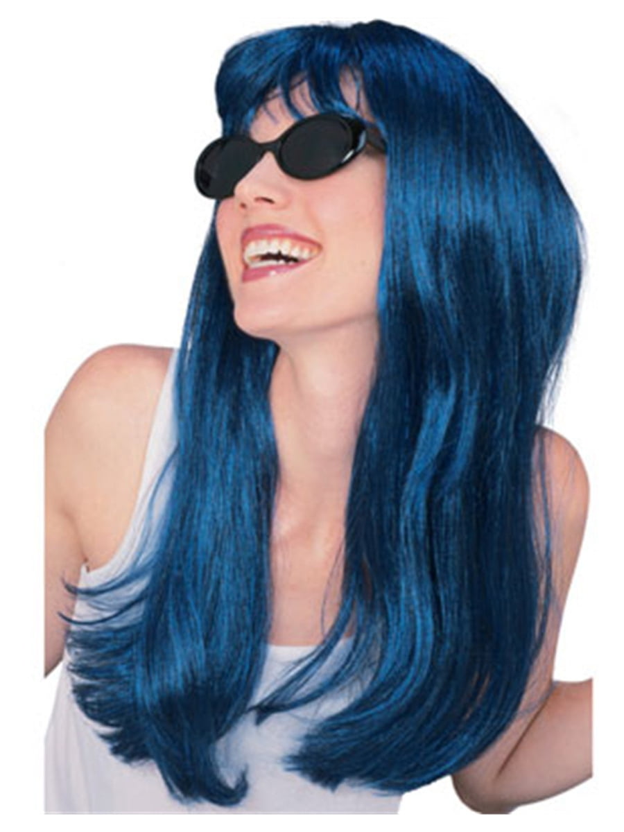 Womens 2-Tone Black and Blue Long Straight Costume Wig - Walmart.com
