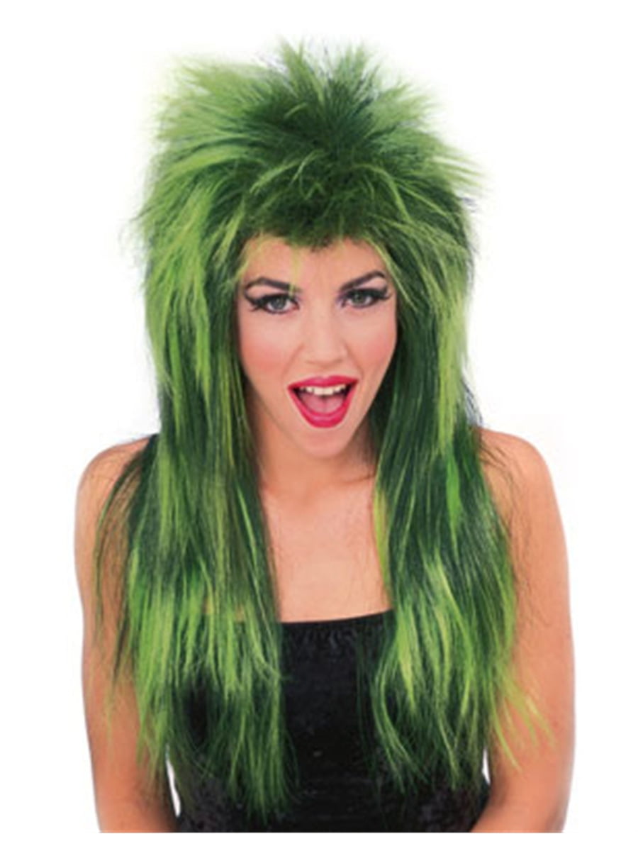 Adult Womens Neon Green Spiked Shag Punk Costume Wig - Walmart.com