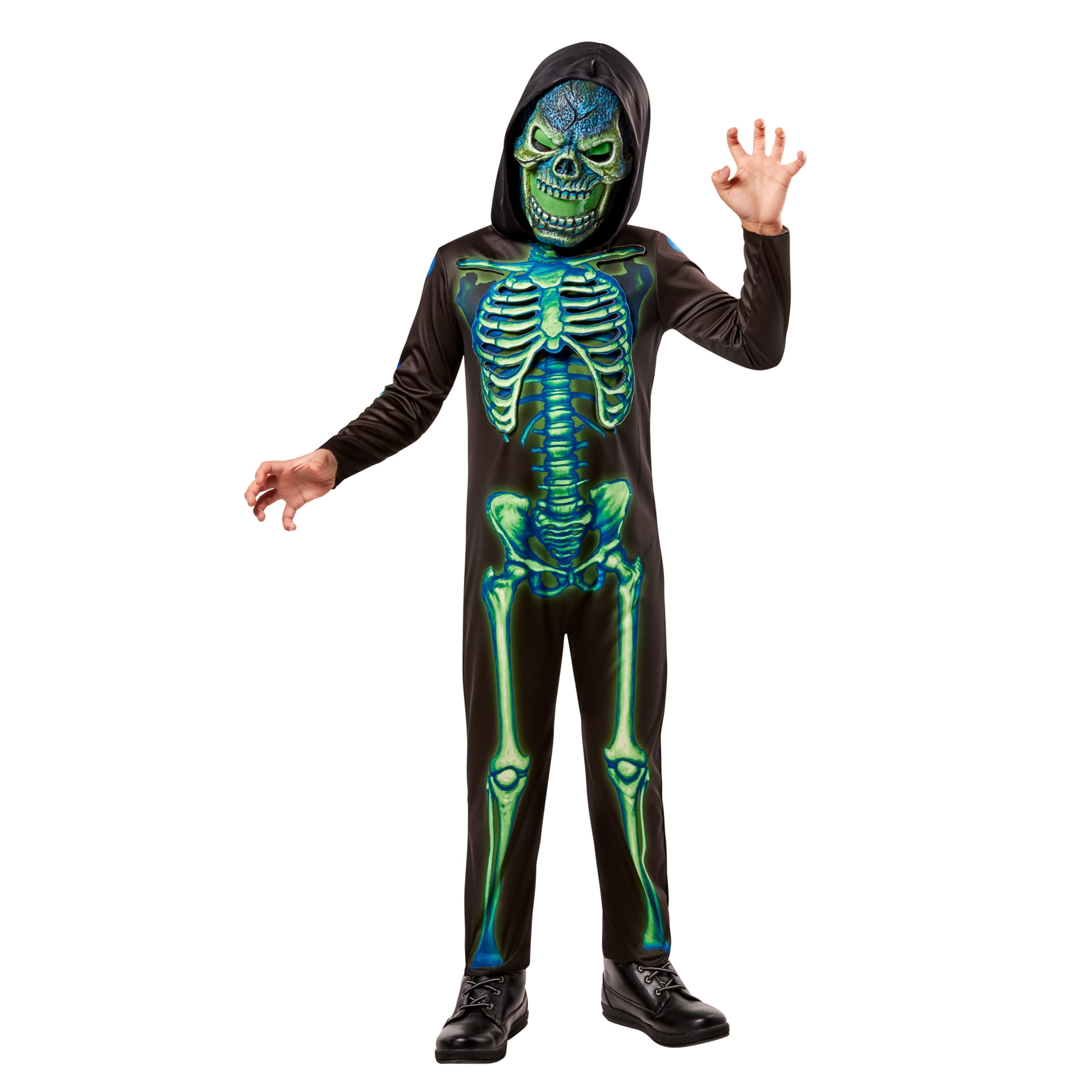 Rubies Neon Skeleton Costume with Light Up Mask for Kids, Boys Small ...