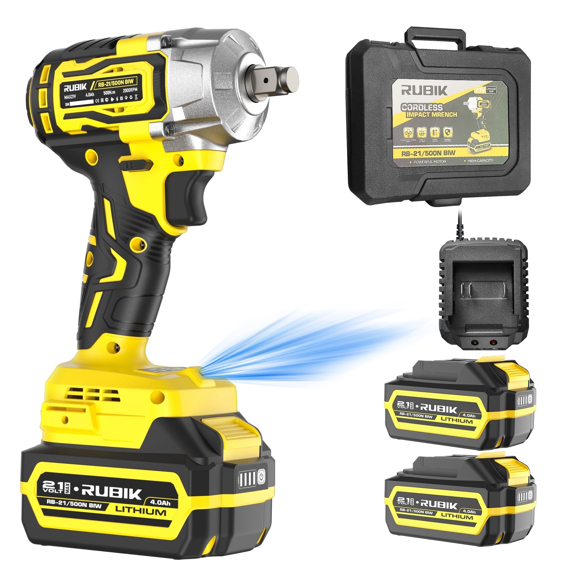 Rubik Cordless Impact Wrench, 370Ft-lbs (500N.m) 1/2" Brushless Impact ...