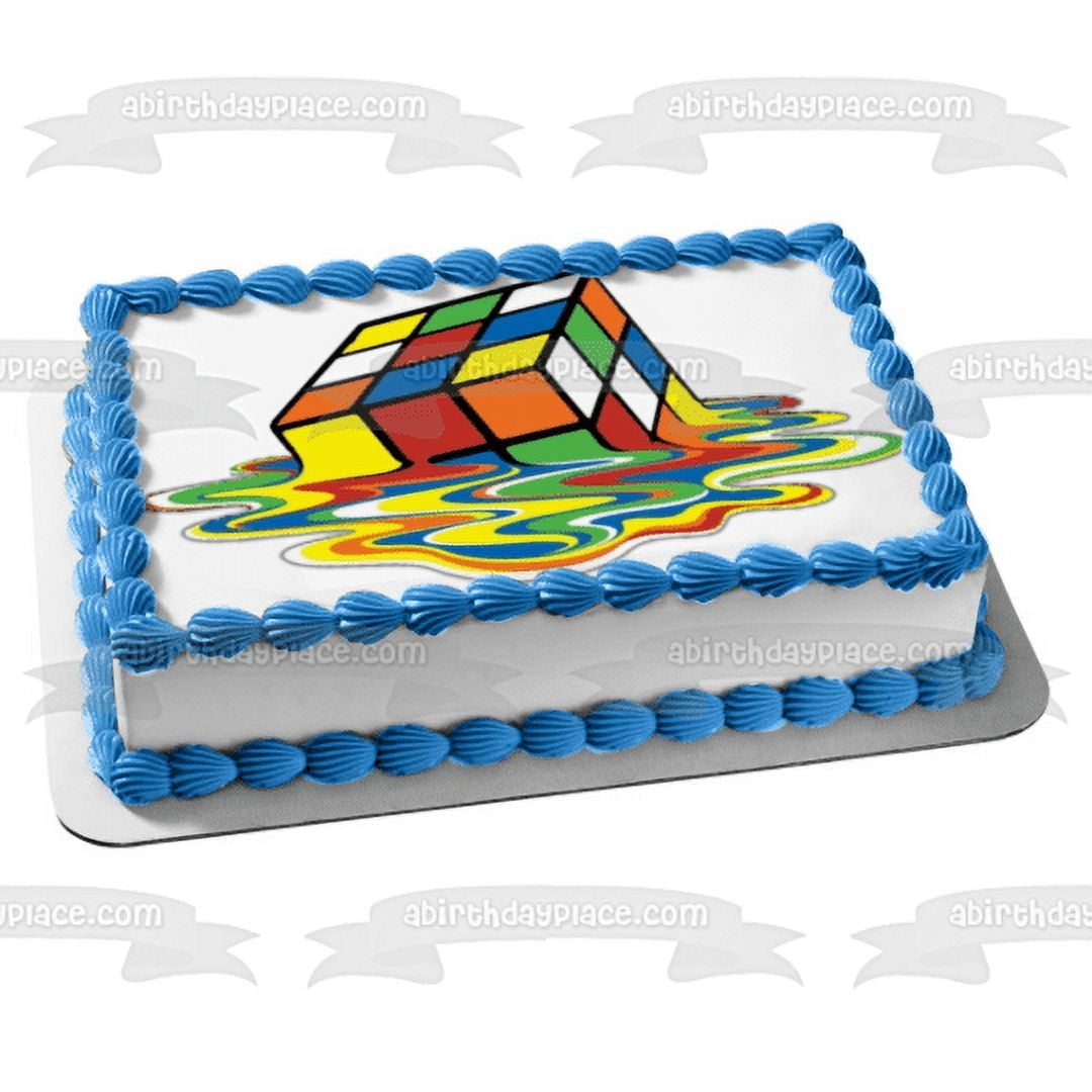 Rubik Cube Melting Puzzle Edible Image Cake Topper For Half Sheet Cake ...