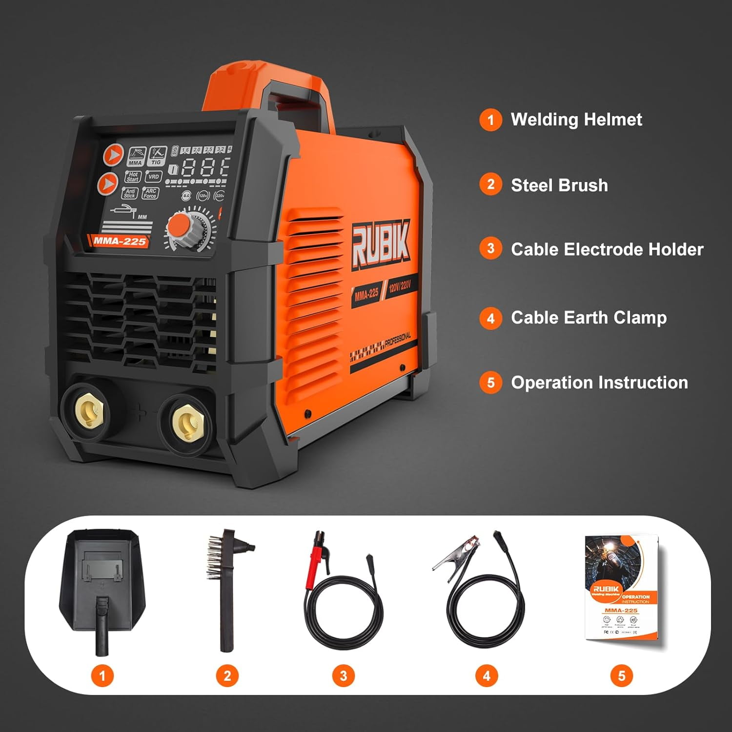 Rubik Stick Welder 110V/220V,ARC MMA/Lift TIG Welding Machine 225A ...
