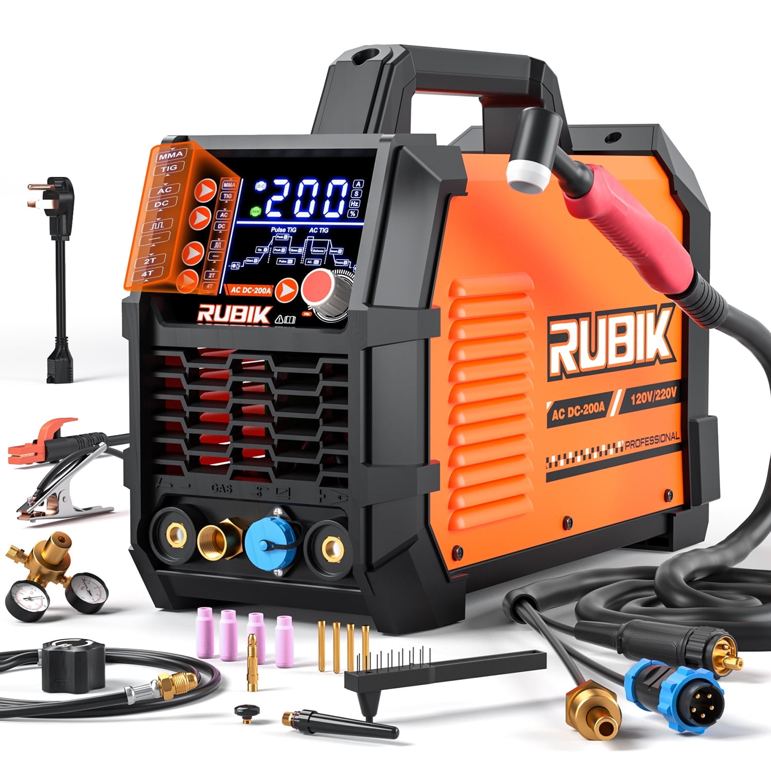 Rubik TIG Welder AC/DC 200Amp with Pulse, Aluminum TIG Welder 110V/220V ...