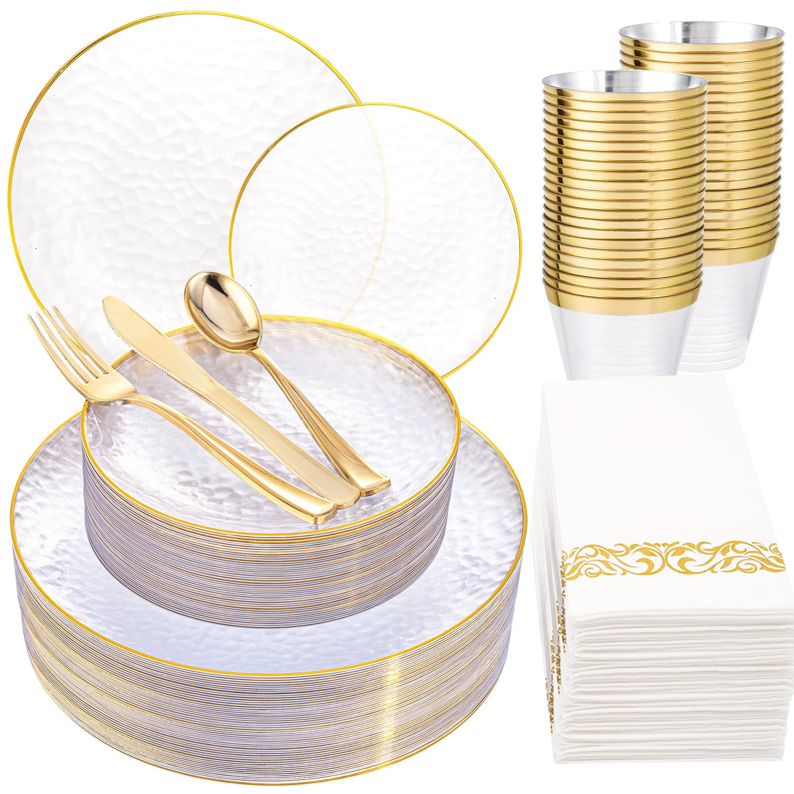 Rubtlamp 175 Pcs Plastic TSF6 Dinnerware Set (25 Guests), Clear And ...