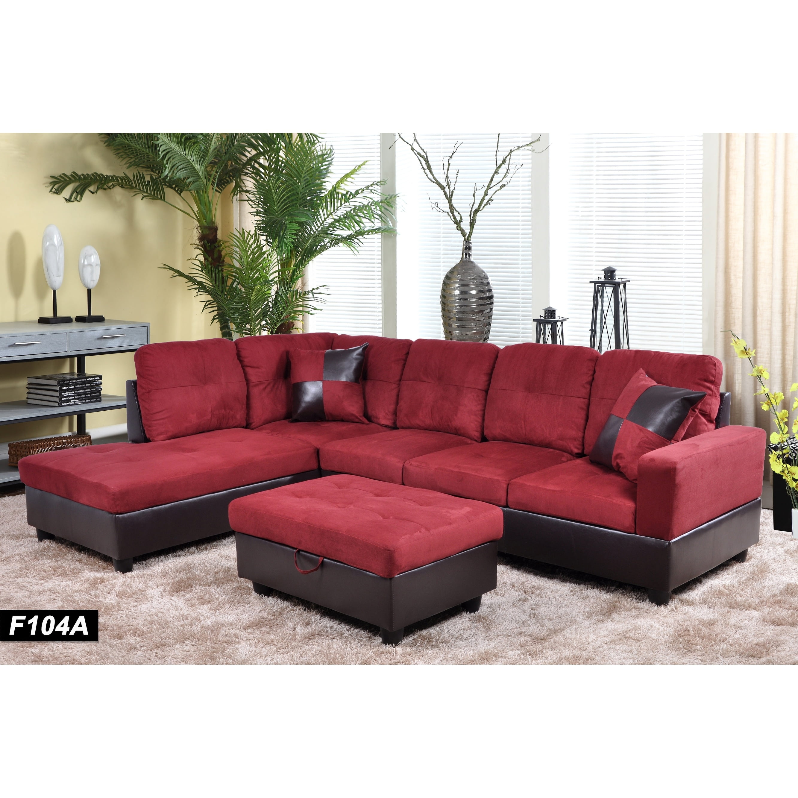 Ruby 104"Wide 3-Pieces Sectional Sofa Set,Red(104) Left Facing ...