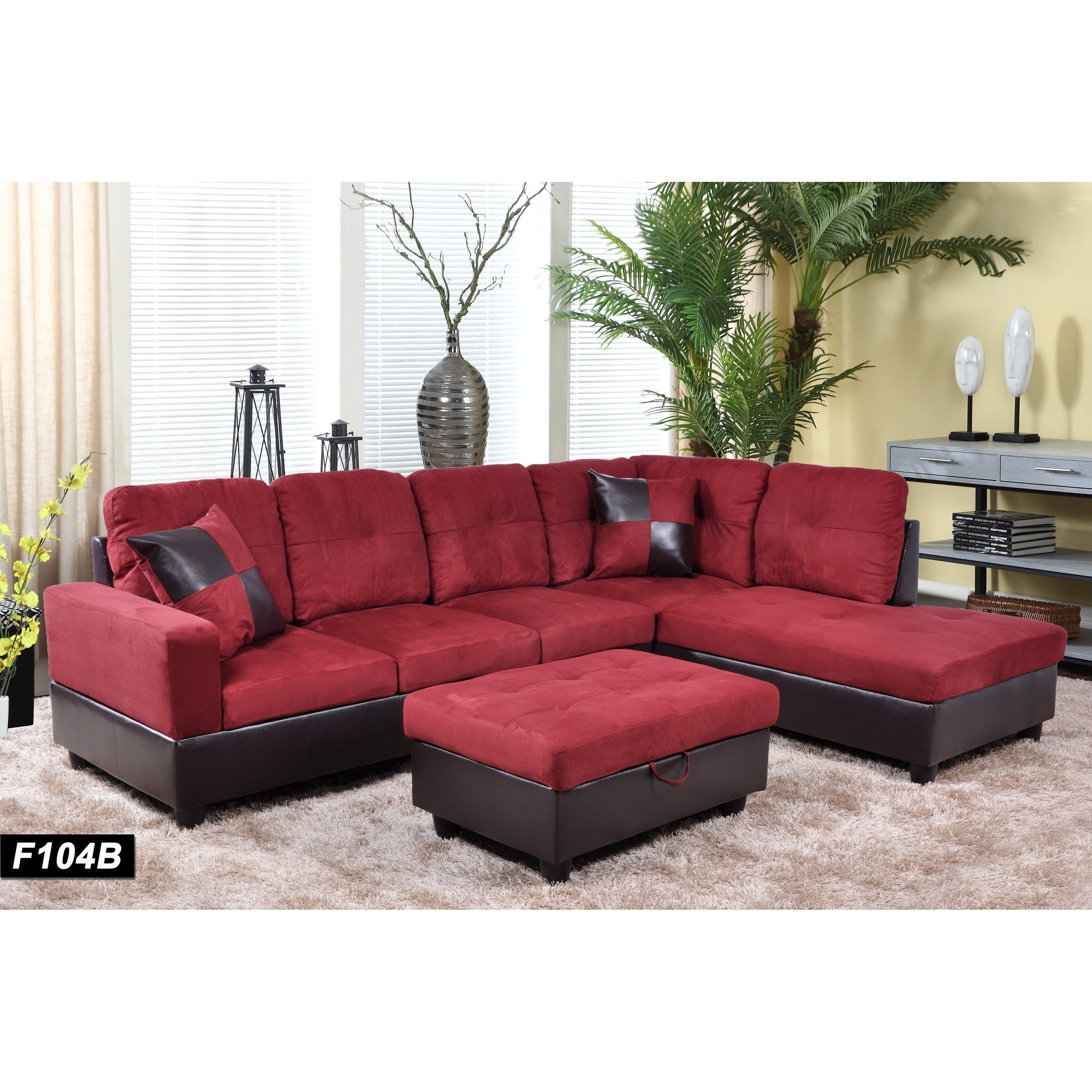 Ruby 104"Wide 3-Pieces Sectional Sofa Set,Red(104) Right Facing - Walmart.com