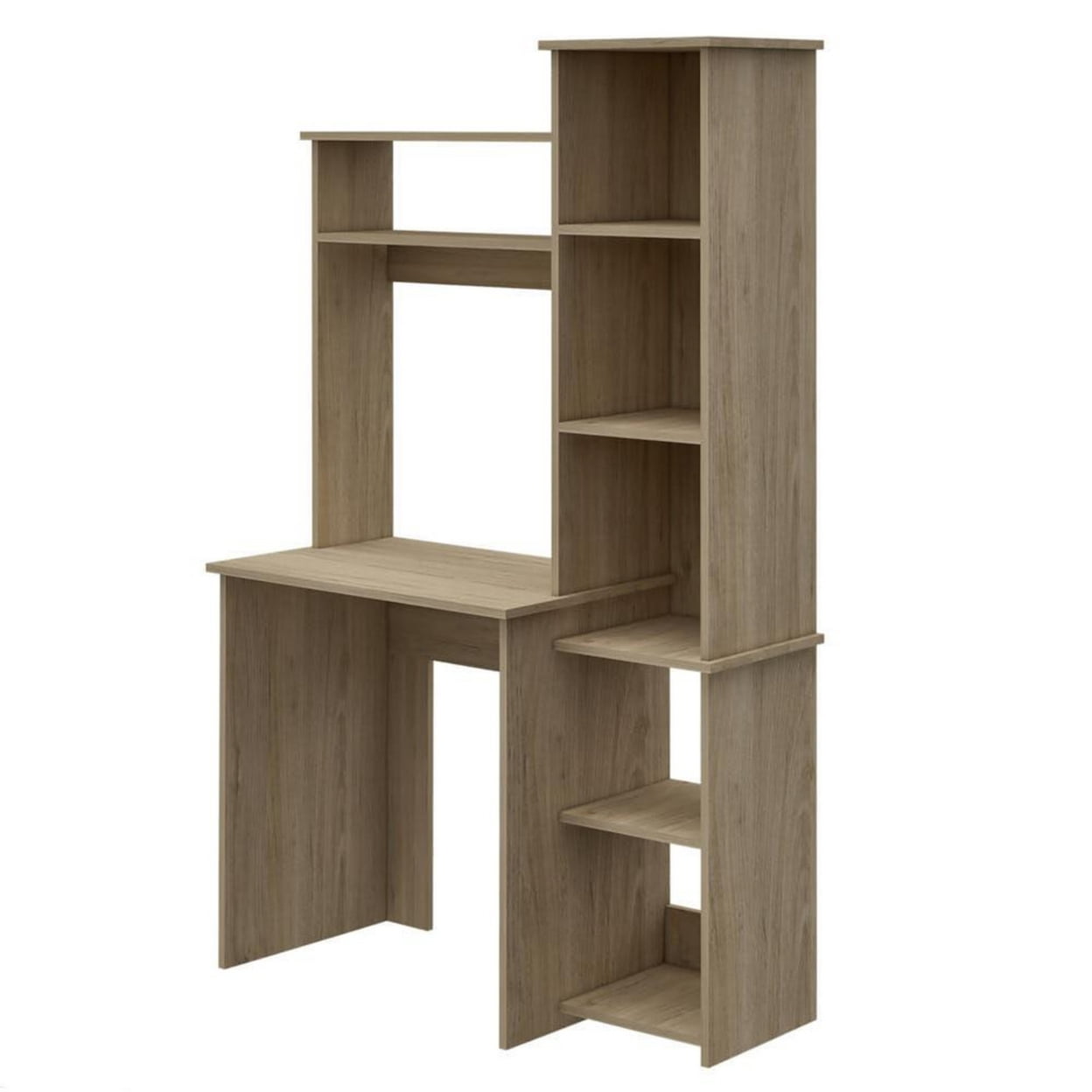 Ruby 64 Inch Desk and Hutch Set, 5 Open Compartments, Oak Brown Wood ...