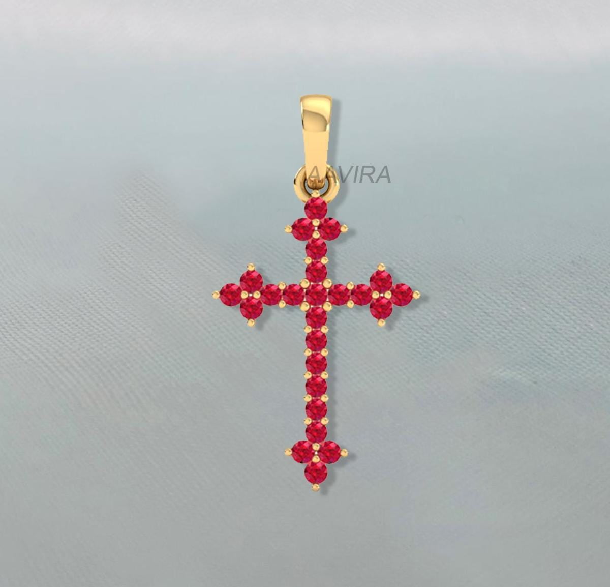 Ruby Cross Pendant, 14k Yellow Gold Plated Red Cross Necklace, July ...