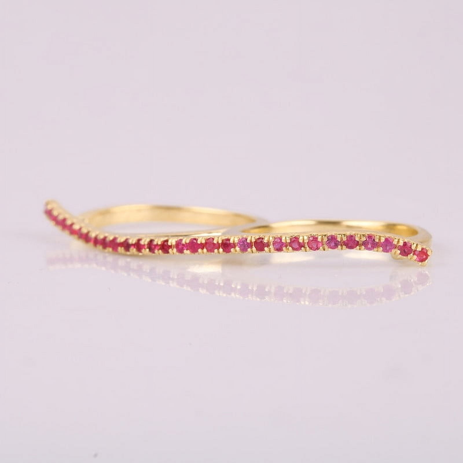 Ruby Crown Line Double Band Two Finger Handmade Ring, Unique Curve Jewelry, Minimalist Ring. 925 ...